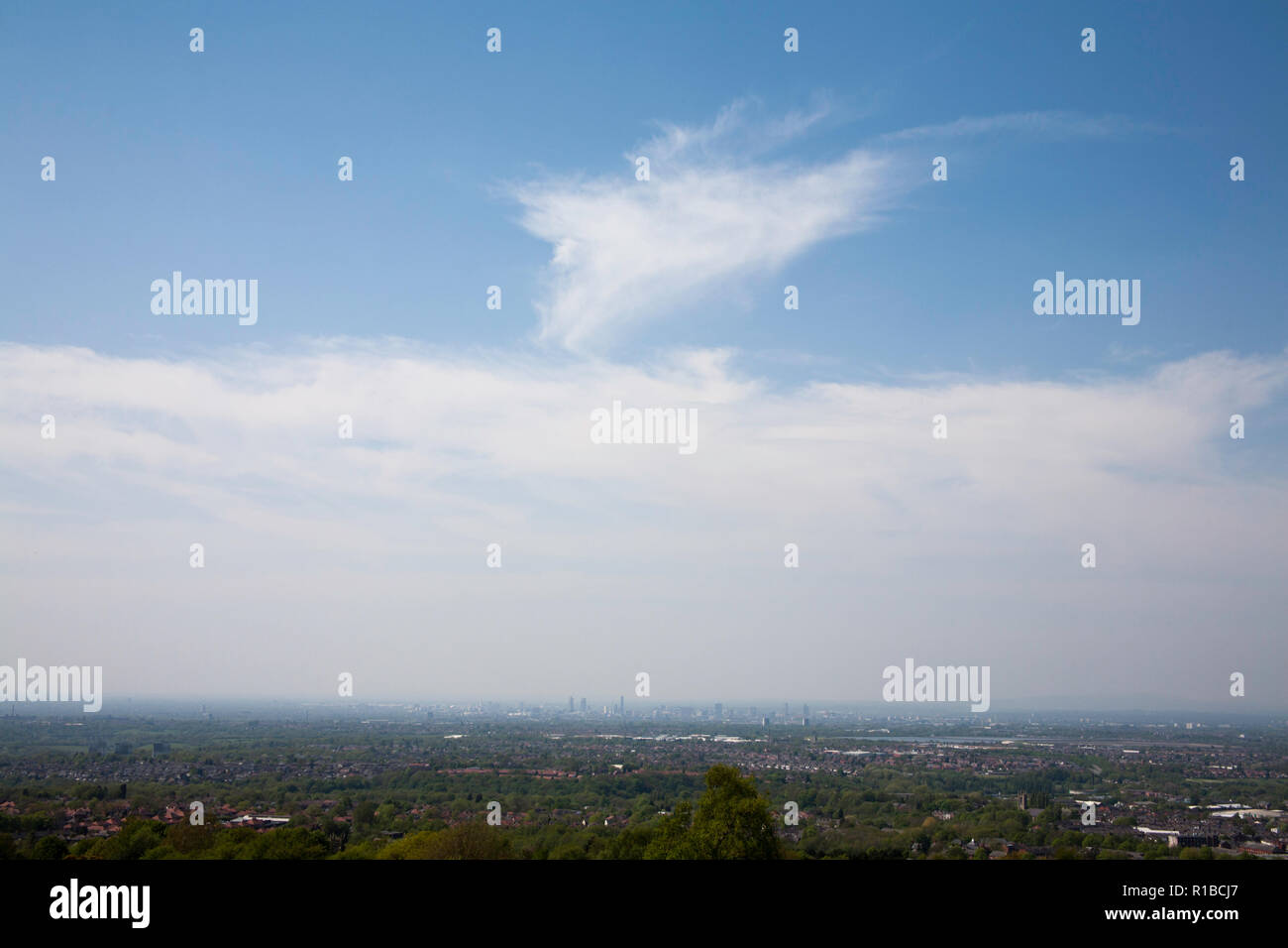 View of Manchester and Gorton and Audenshaw Reservoirs from Werneth Low ...