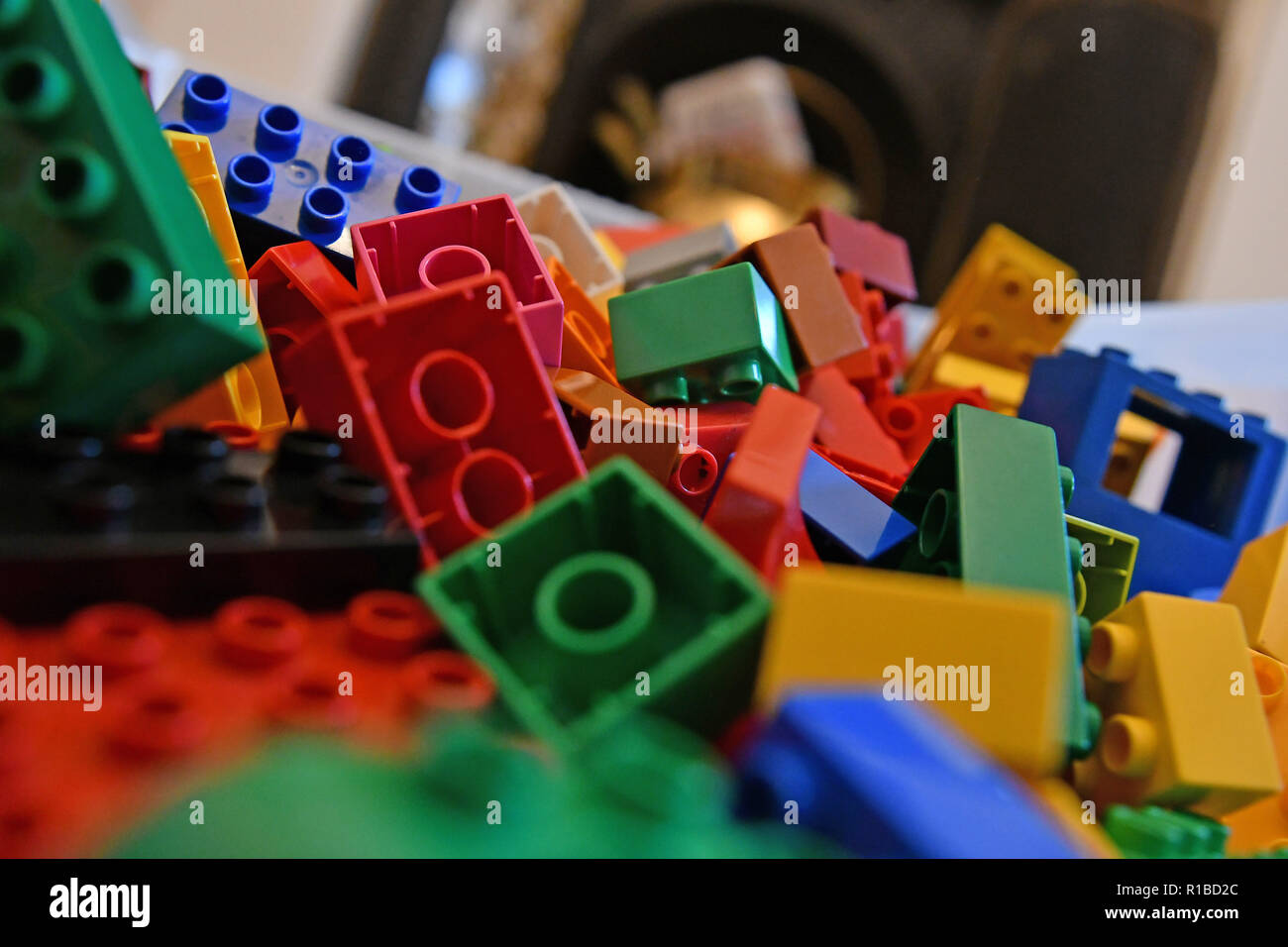 Duplo bricks are pictured on a living room carpet in a family home in ...