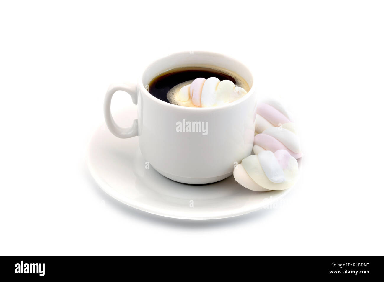 cup of coffee with marshmallows isolated on white background Stock ...