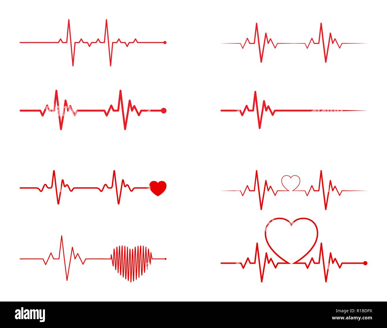 heart rhythm set, Electrocardiogram, ECG - EKG signal, Heart Beat pulse ...