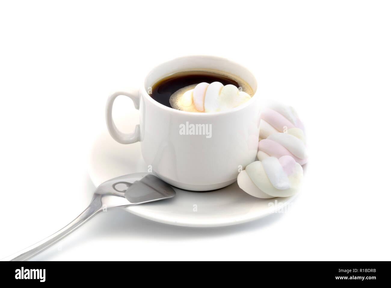 cup of coffee with marshmallows isolated on white background Stock ...
