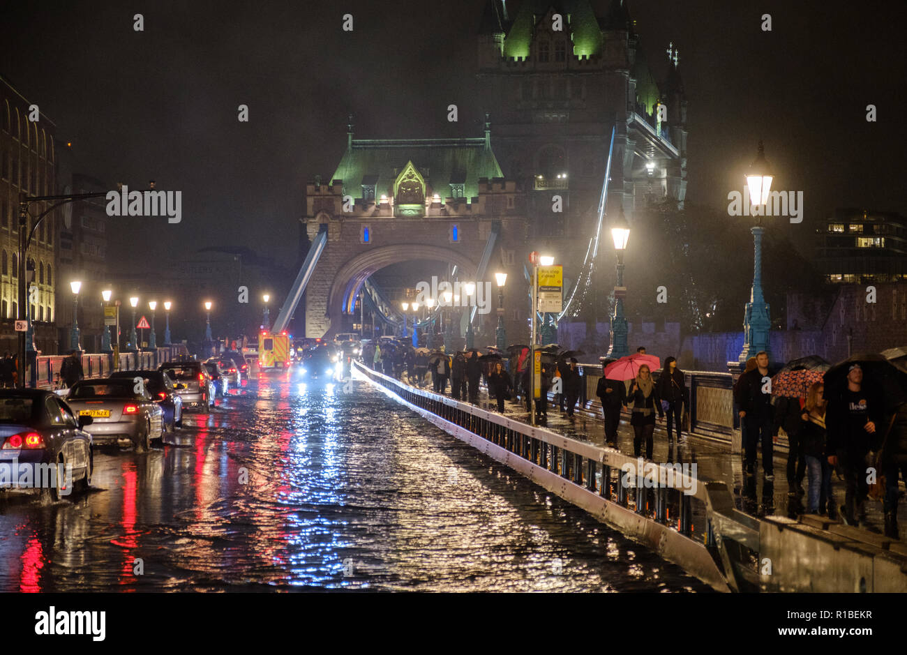 London, UK. 10th Nov, 2018. Heavy rainfall caused minor flooding in the ...