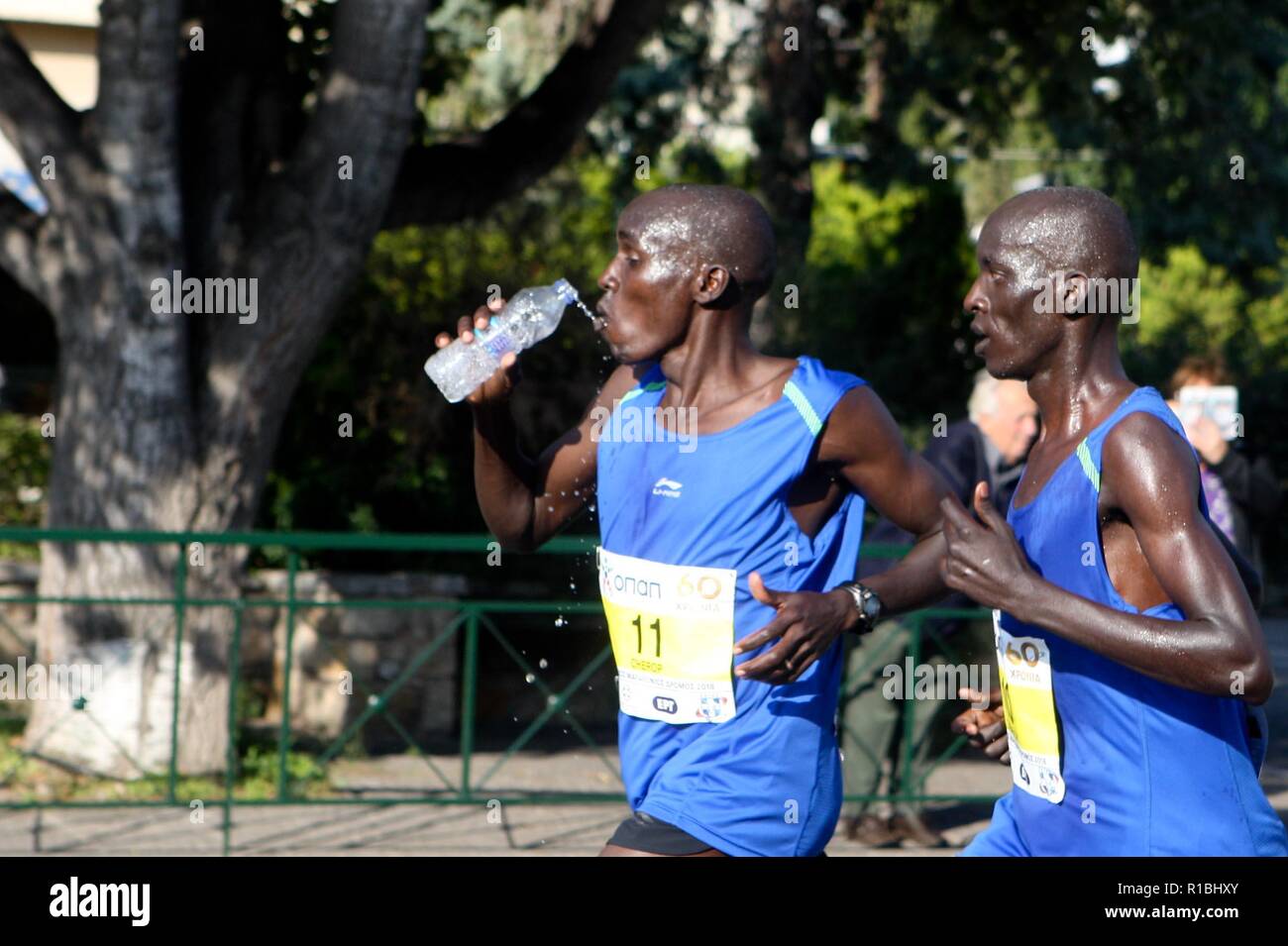 Athens, Greece. 11th Nov, 2018. Marathon athletes running, during the ...