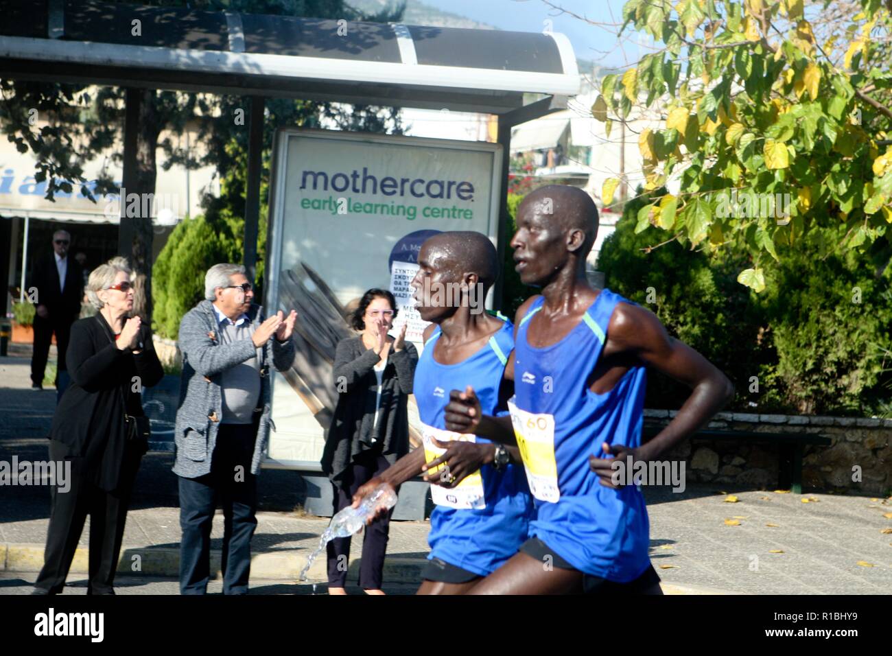 Athens, Greece. 11th Nov, 2018. Marathon athletes running, during the ...