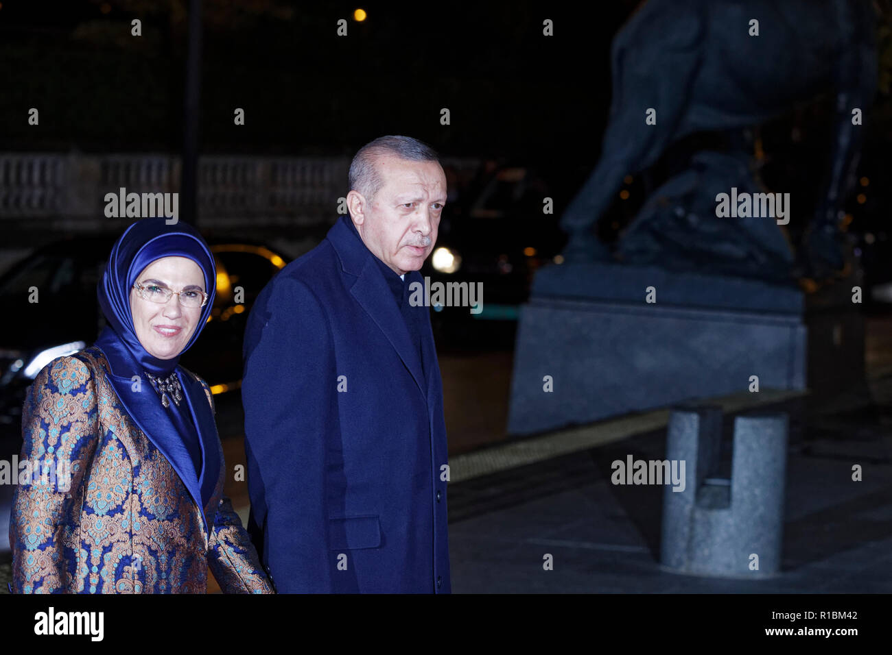 Paris, France. 10th Nov, 2018. Arrival of Emine Erdogan and Recep ...