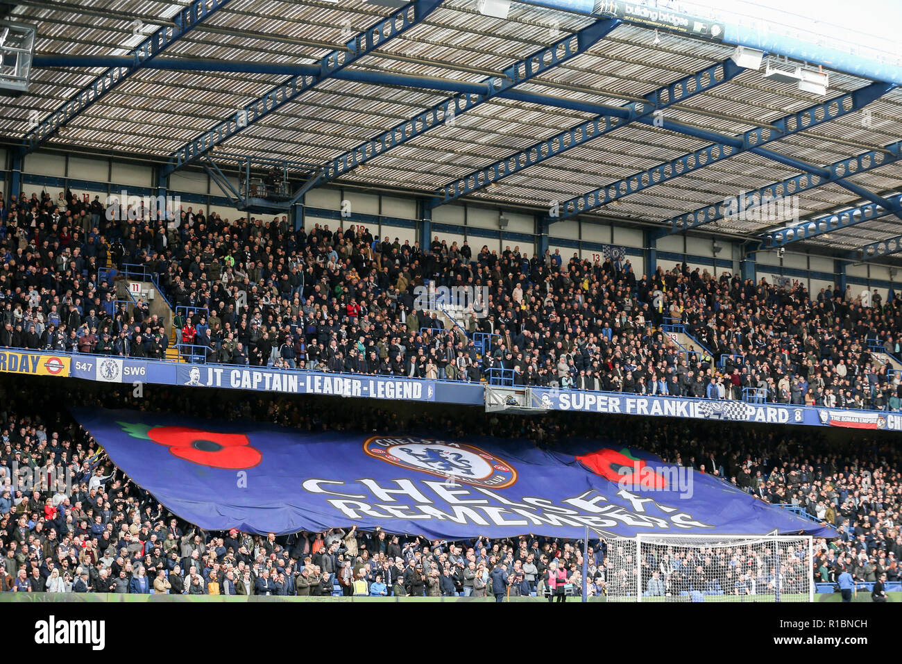 Stamford Bridge, London, UK. 11th Nov 2018. Chelsea fans with a Chelsea ...