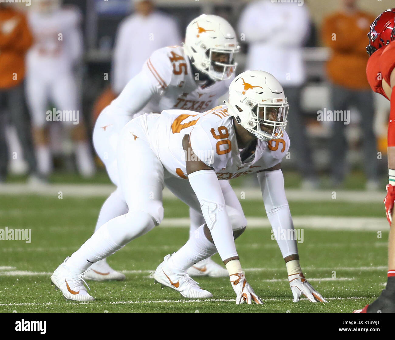 Lubbock, Texas, USA. 10th Nov, 2018. Texas defensive lineman Charles ...