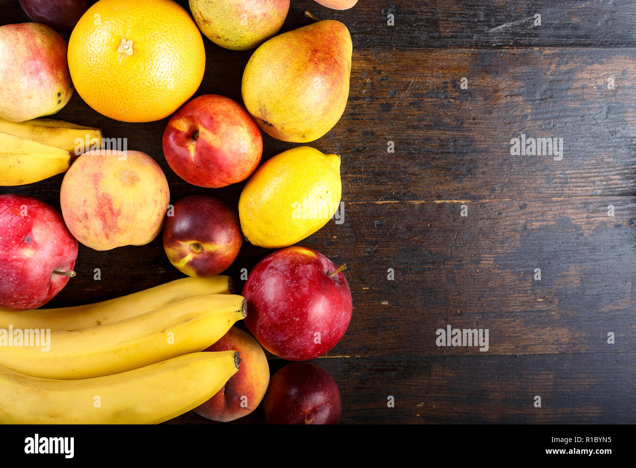 different fruits background. set of sweet fruits, space for text Stock ...