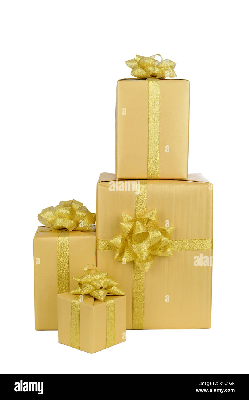 Golden gift box wrapped Cut Out Stock Images & Pictures - Alamy