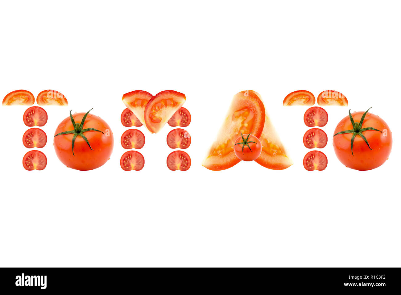 Word tomato of sliced tomatoes isolated on white background Stock Photo ...