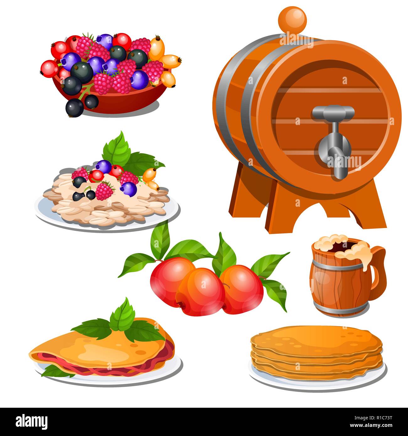 Set of food products isolated on white background. Vector cartoon close ...