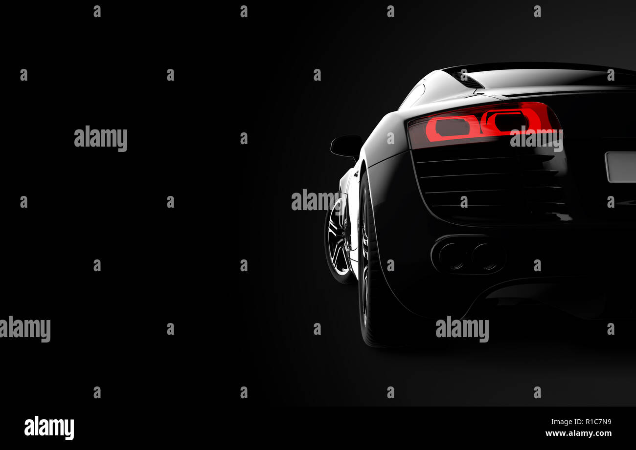 Back view of a generic and brandless modern car on a black background ...