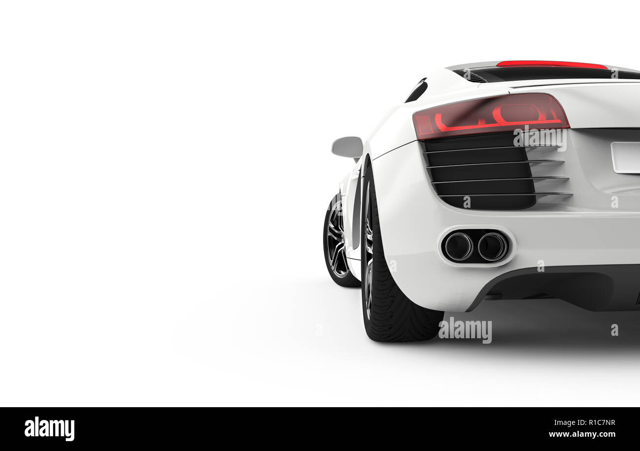 Back view of a generic and brandless modern car on a white background ...
