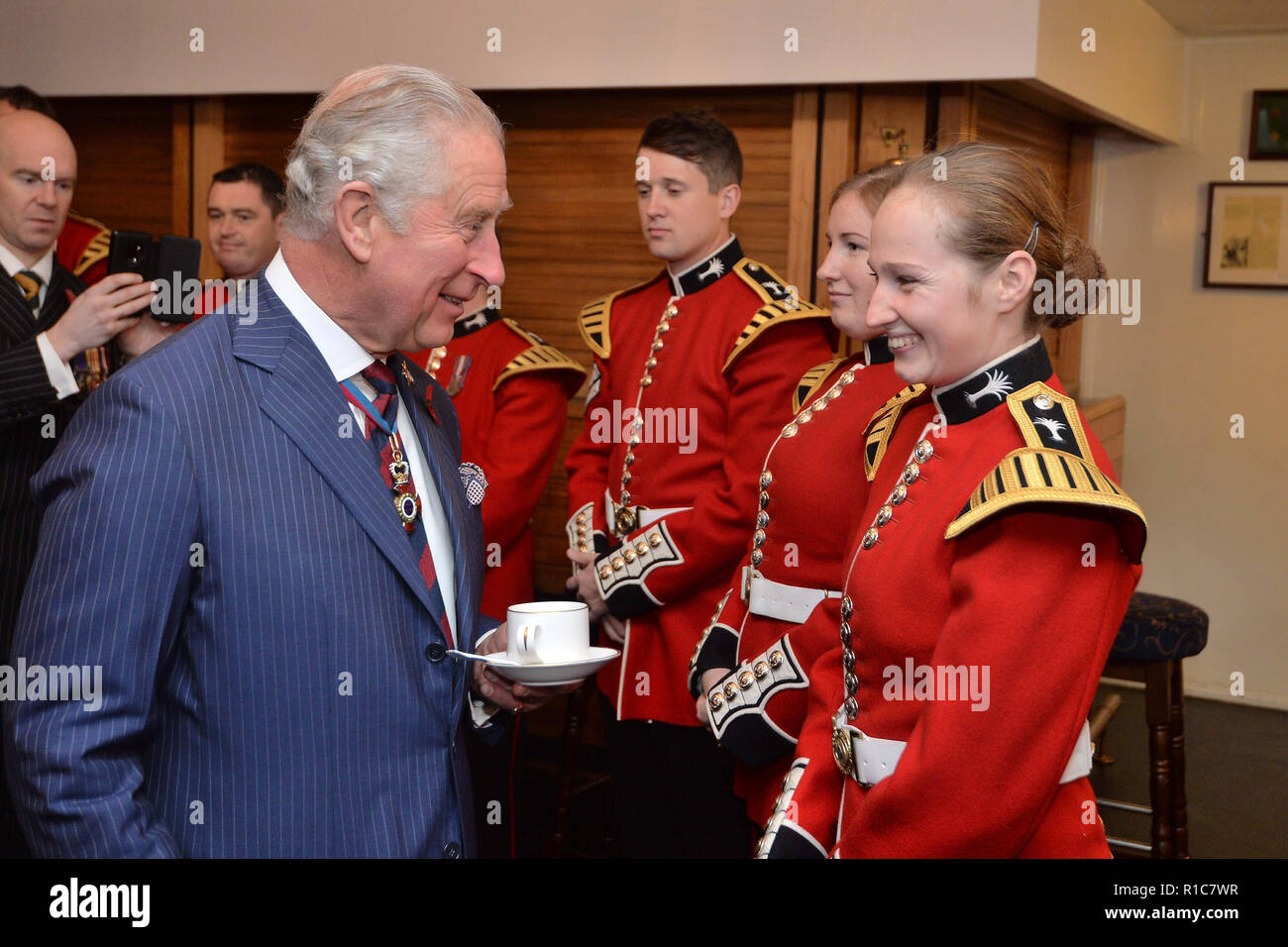 The Prince of Wales, Colonel, Welsh Guards, talking to members of the ...