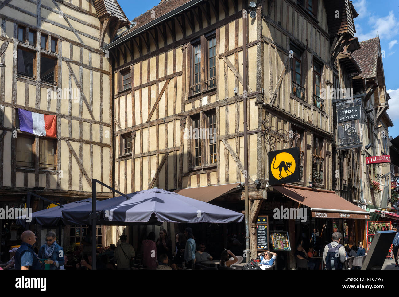 Troyes, France - August 31, 2018: Ancient half-timbered buildings in ...