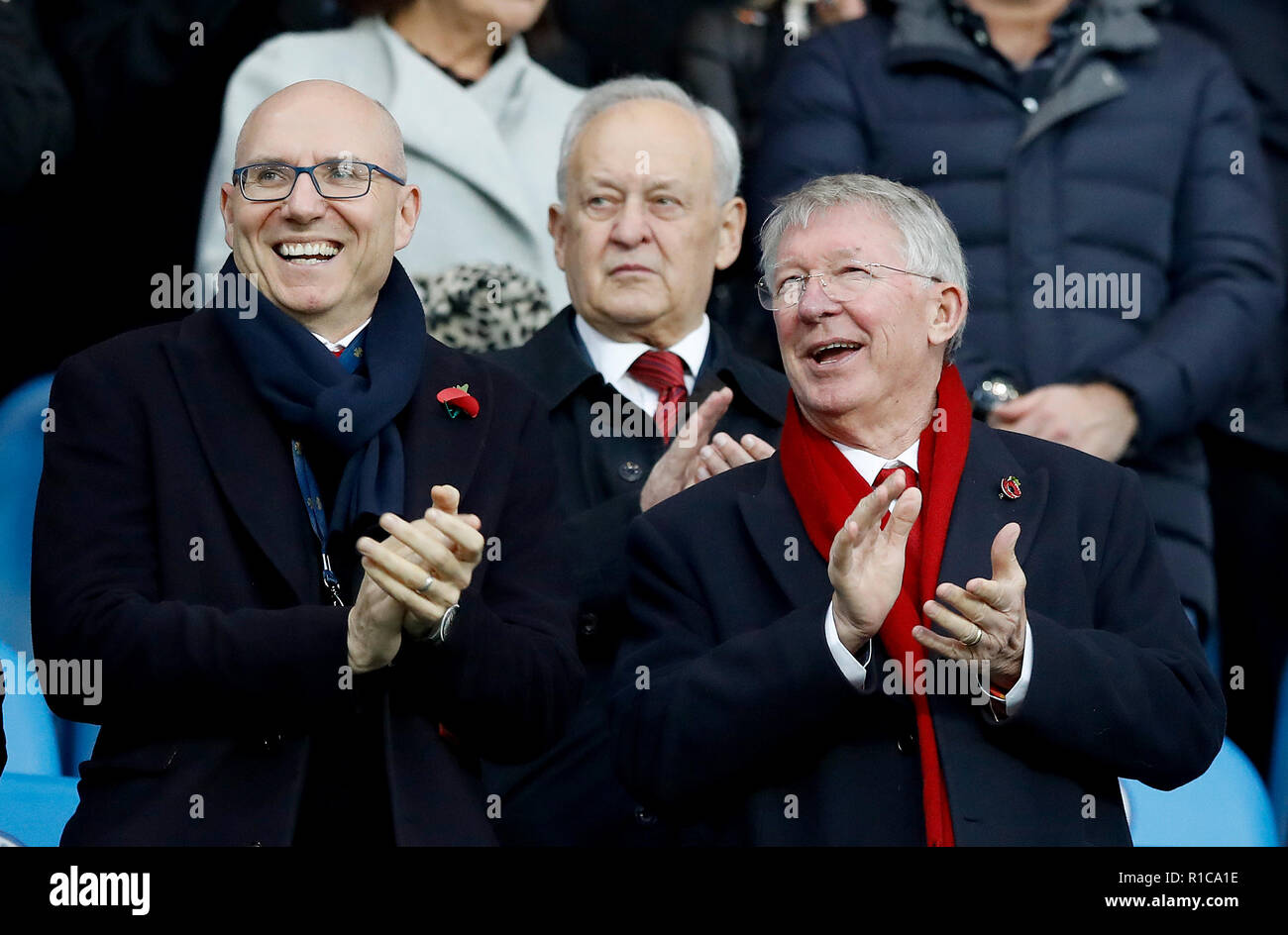Sir Alex Ferguson (right) in the stands during the Premier League match ...
