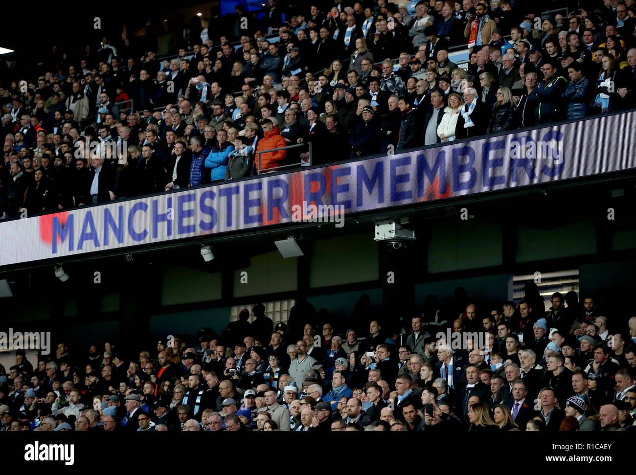 'Manchester Remembers' on the advertising boards during the Premier ...
