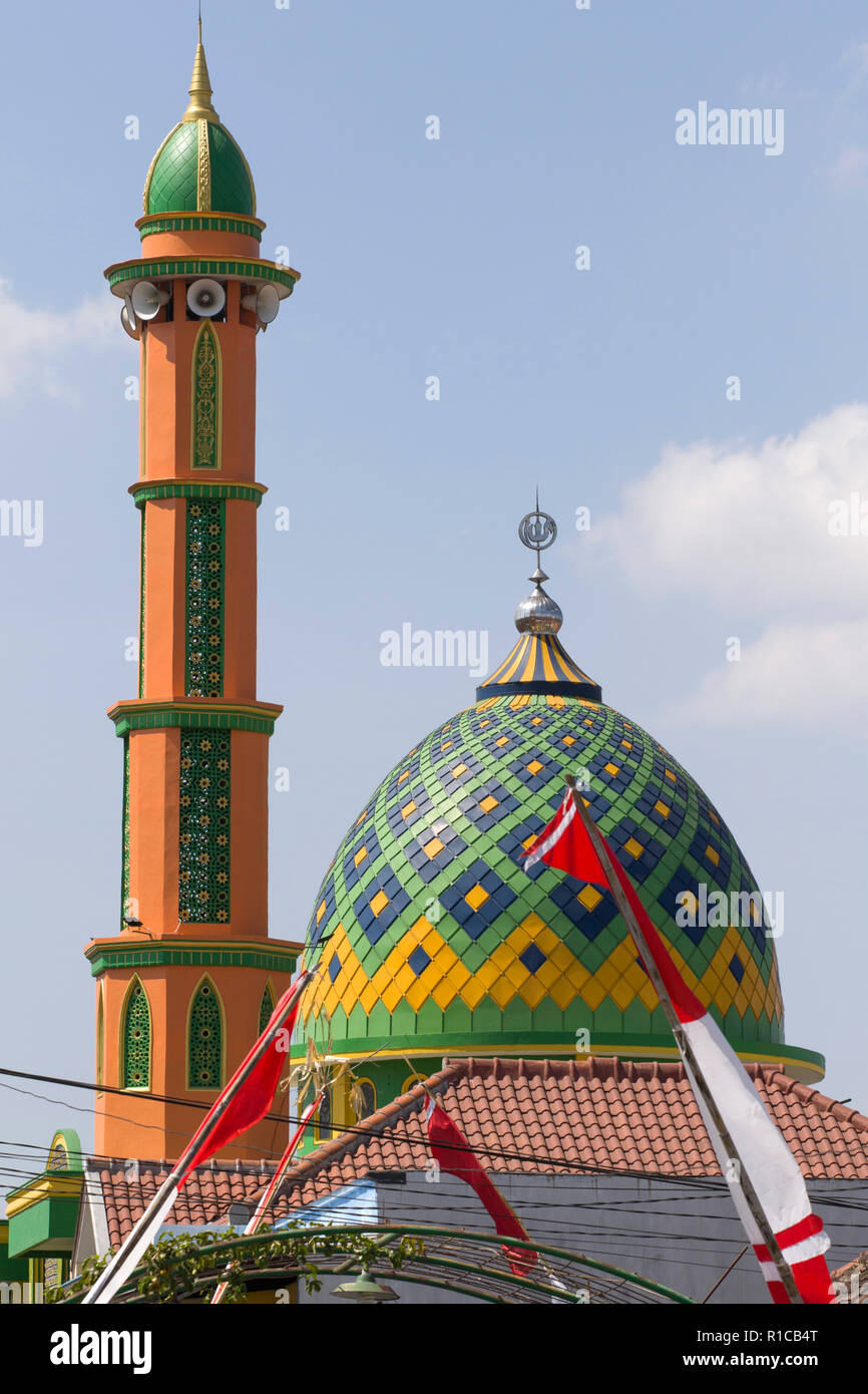 Indonesian mosque in Sanur on the island of Bali. This mosque is lined with colored tiles which ...