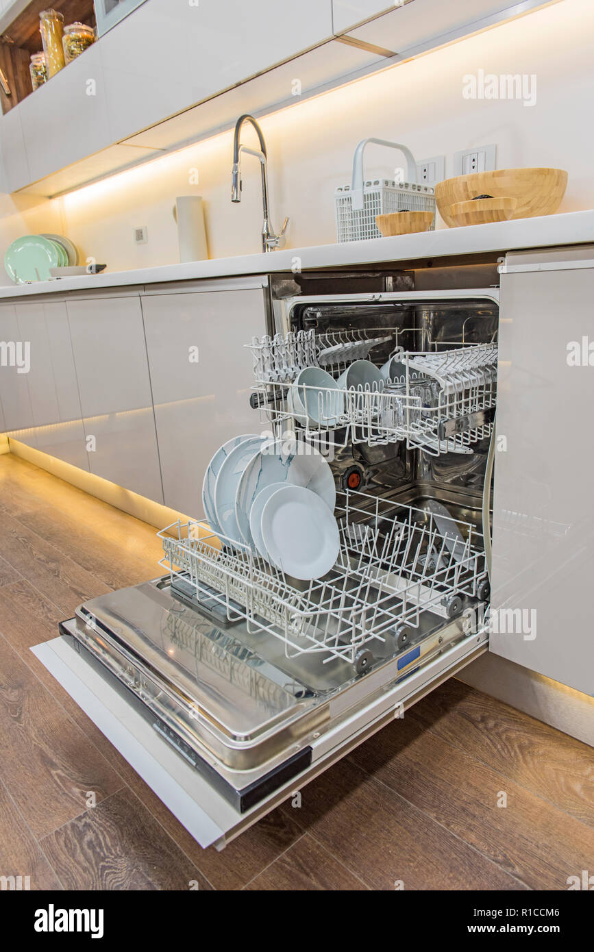 Interior design decor showing modern kitchen with dishwasher appliance ...