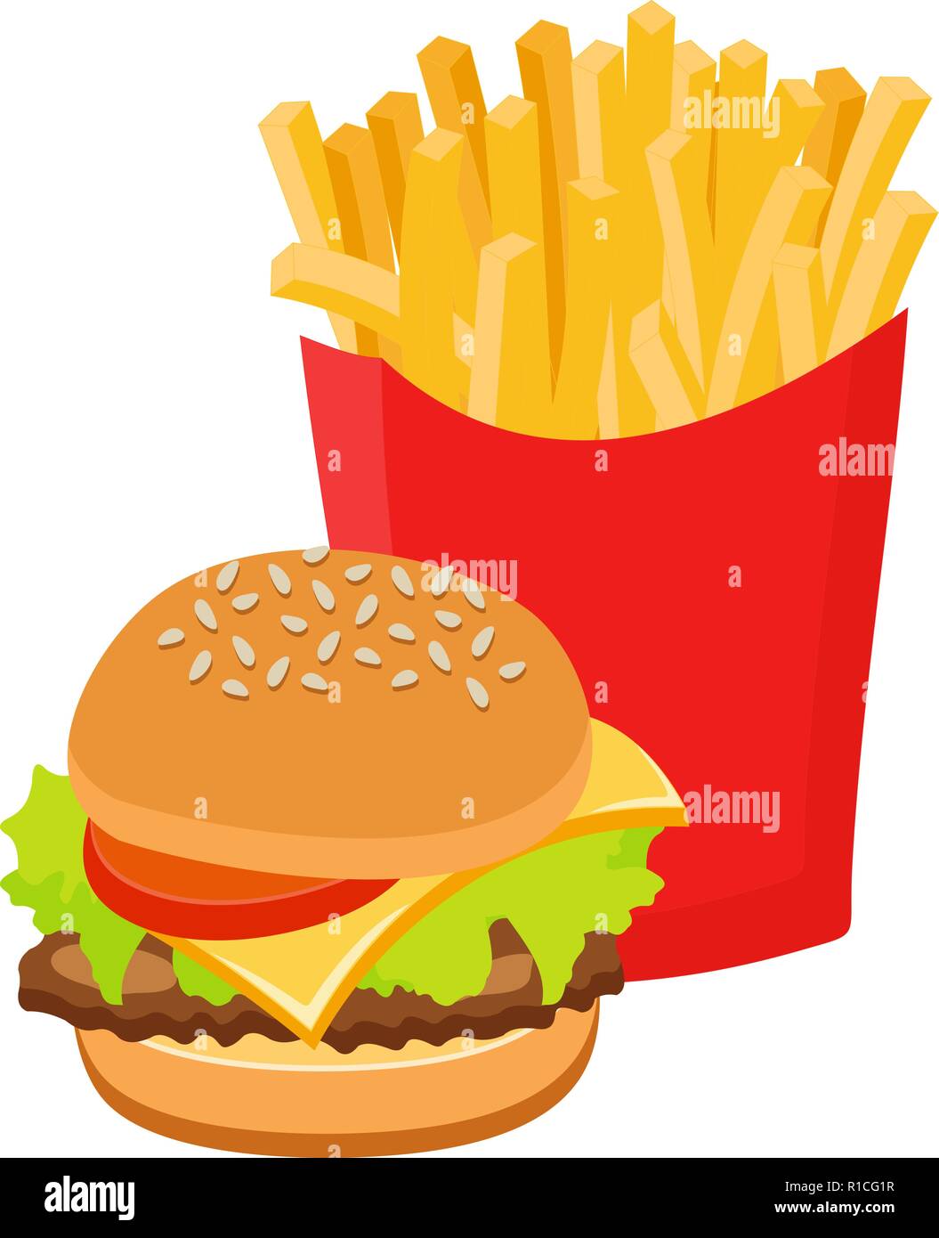 Fast food set hamburger and french fries on white background Stock ...