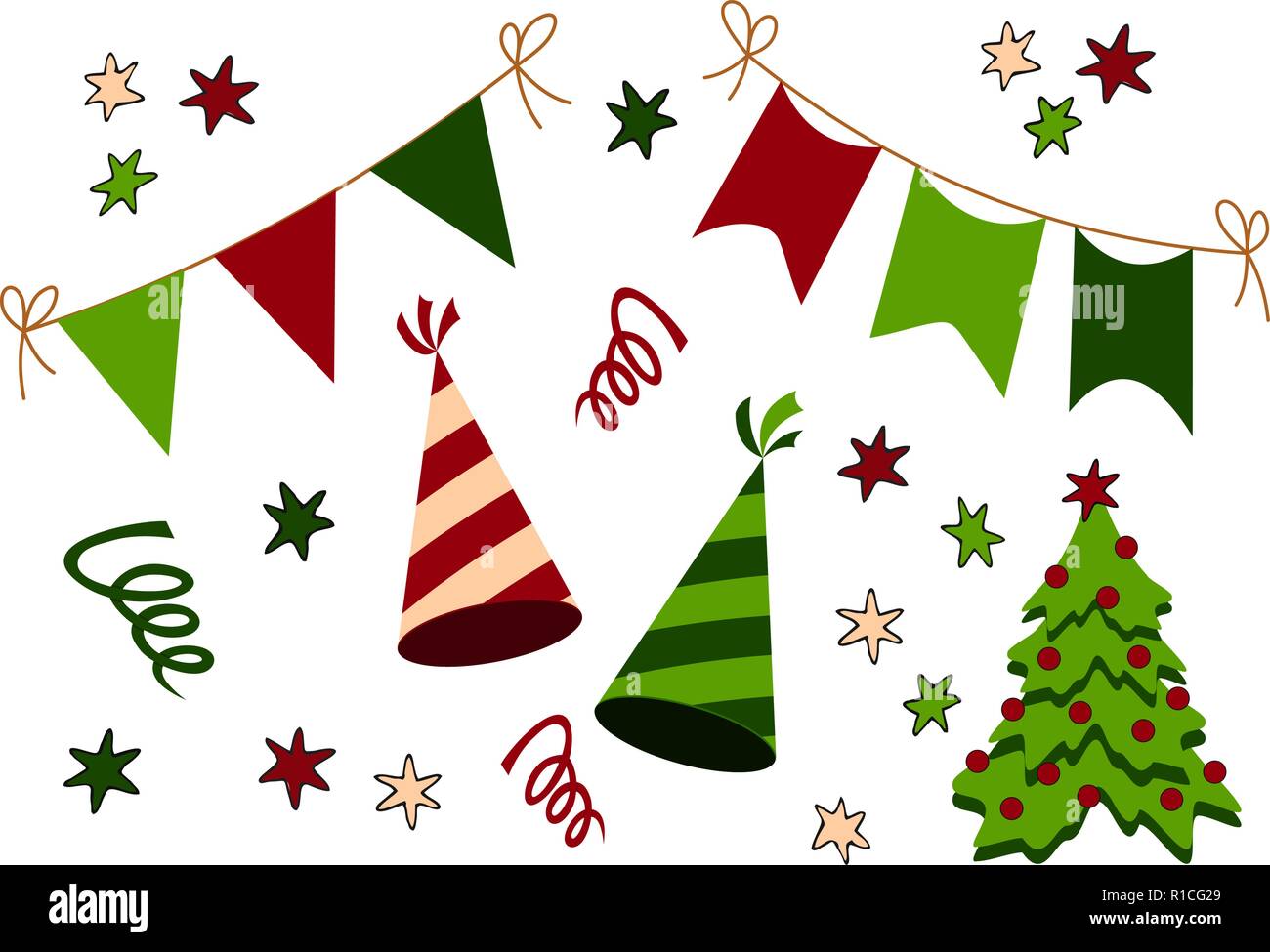 Birthday, Christmas and New Year Party Stuff icon Collection. Vector ...