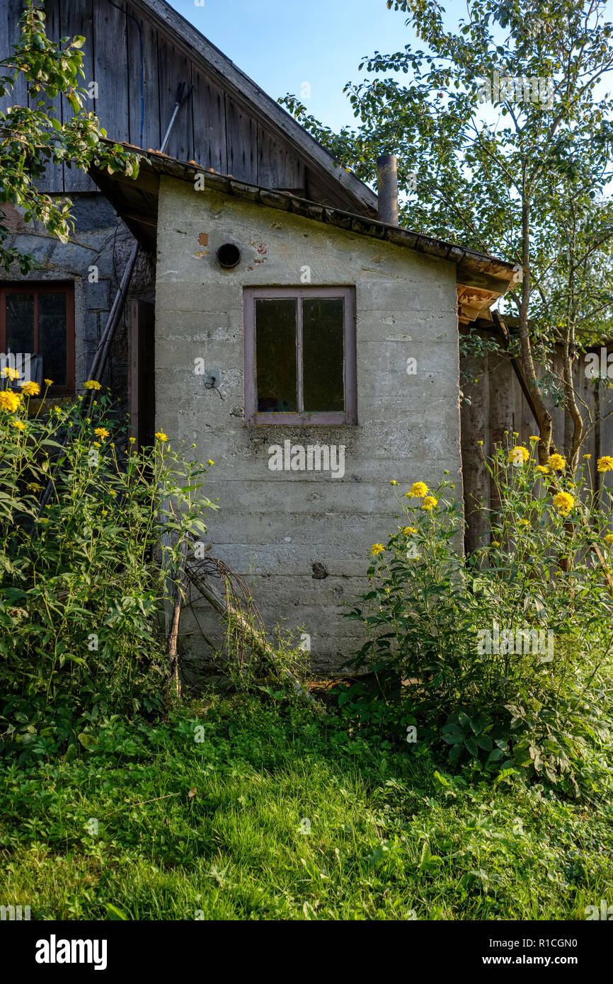 old wooden countryside toilet house with heart shaped hole in the door ...