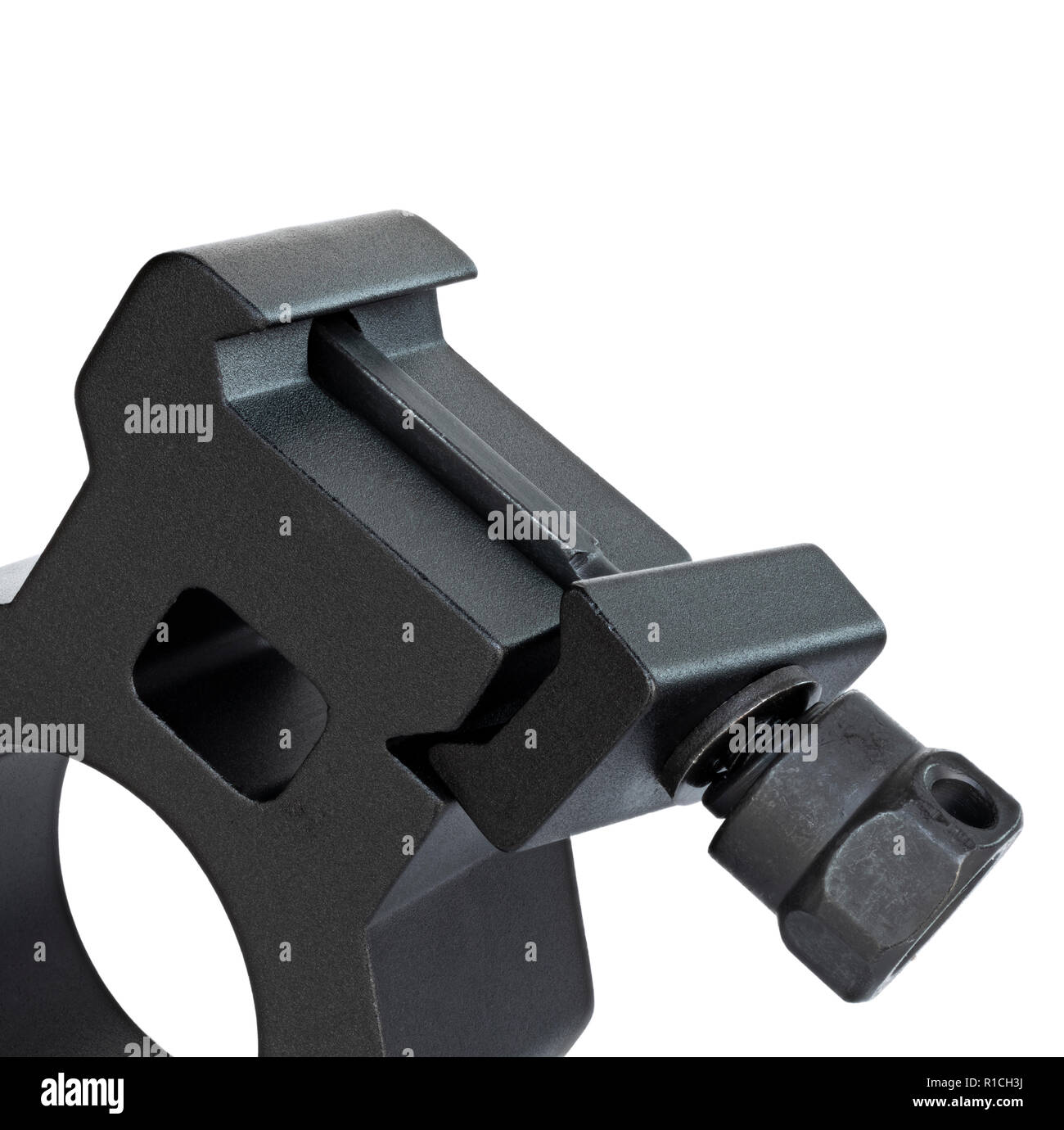 Nut and bolt at the bottom of a rifle scope base and ring Stock Photo ...