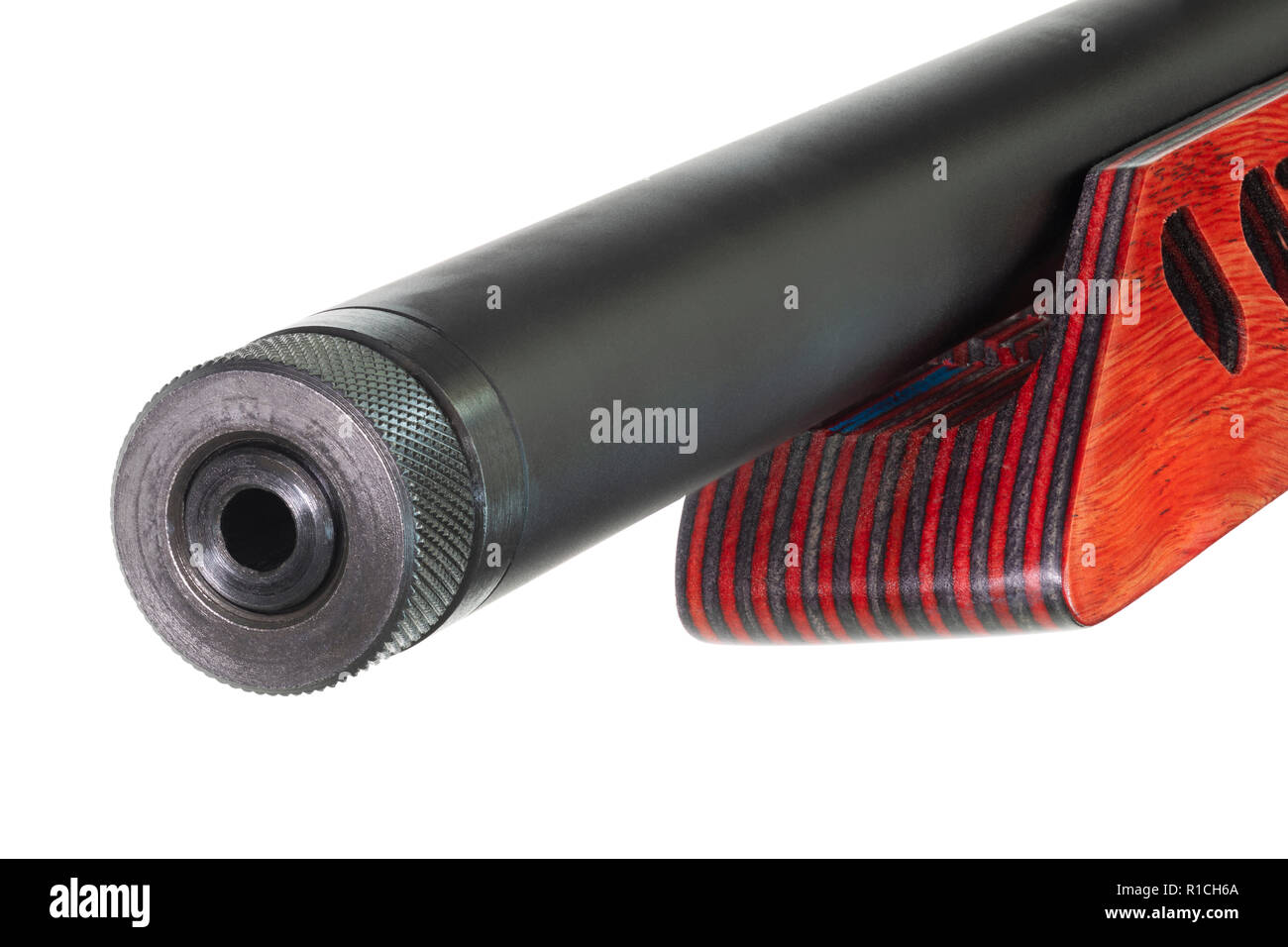 Threaded barrel protector on a rifle with a laimated wood stock Stock ...