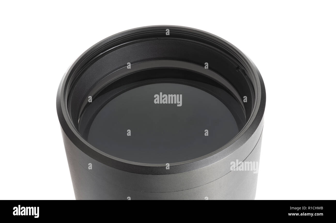 Objective lens on a sniper scope isolated on white Stock Photo - Alamy