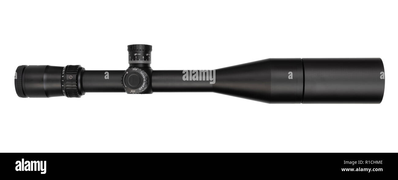 Lens shade on a rifle scope on a white background Stock Photo - Alamy