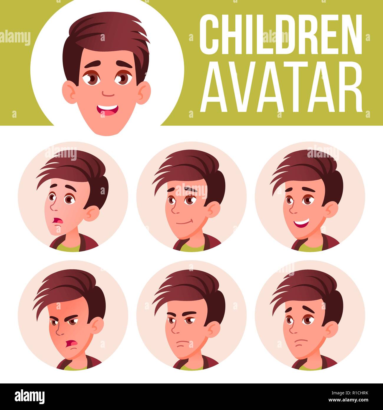 Boy Avatar Set Kid Vector. High School. Face Emotions. Head, Icon ...