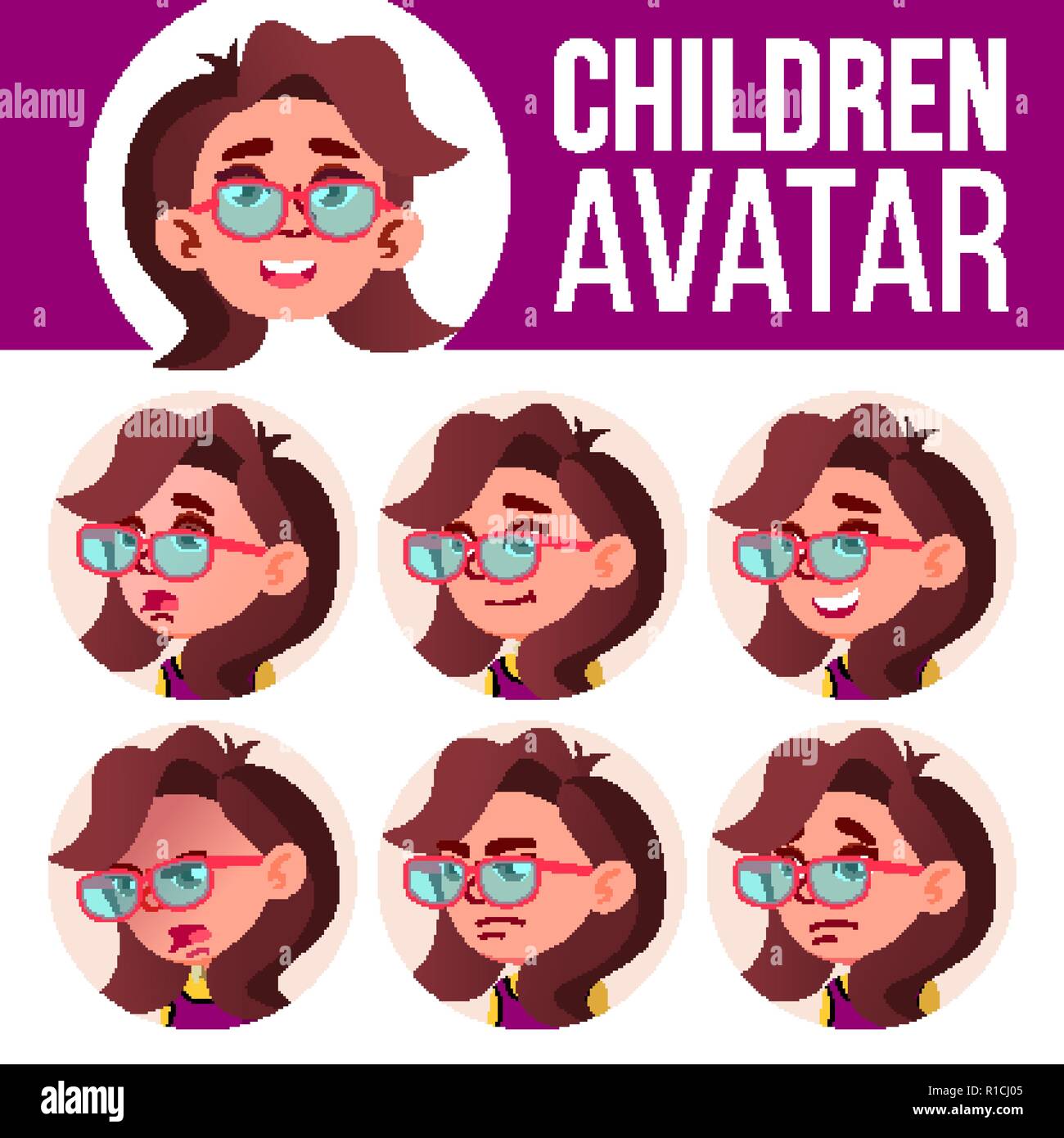 Girl Avatar Set Kid Vector. Primary School. Face Emotions. Emotions ...