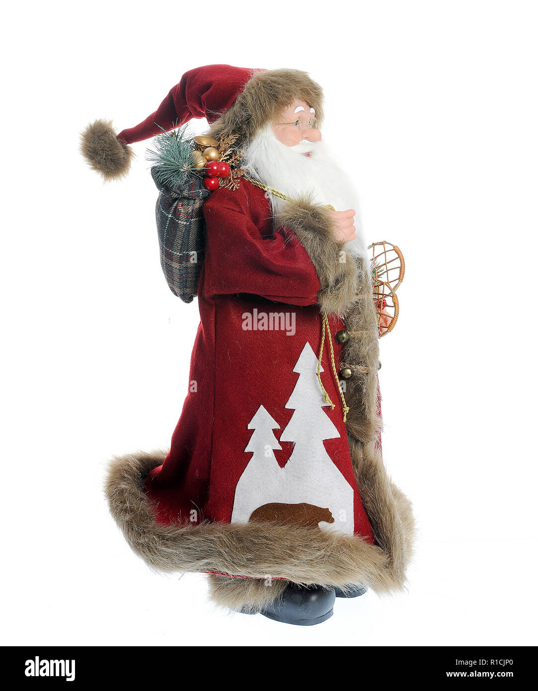 lovely statue Saint Nicolas, Christmas scene, isolated on white ...