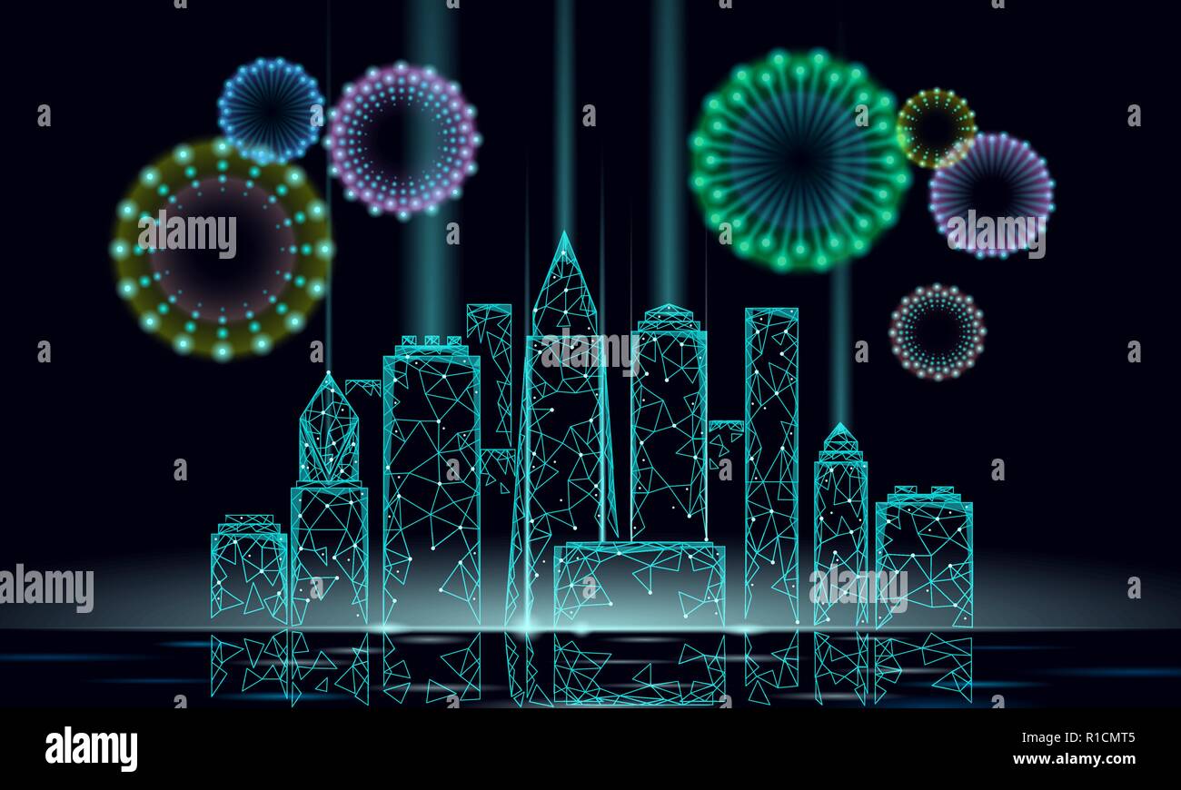 Modern skyscraper holiday Christmas cityscape. New Year 3D polygonal ...