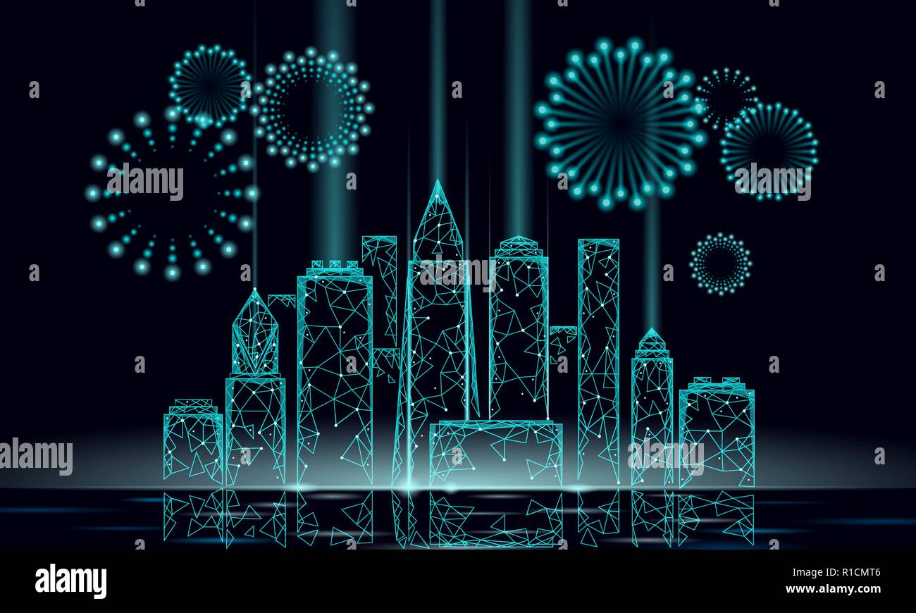 Modern skyscraper holiday Christmas cityscape. New Year 3D polygonal ...