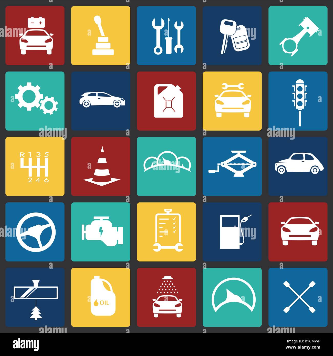 Car and service set on color squares background icons Stock Vector ...