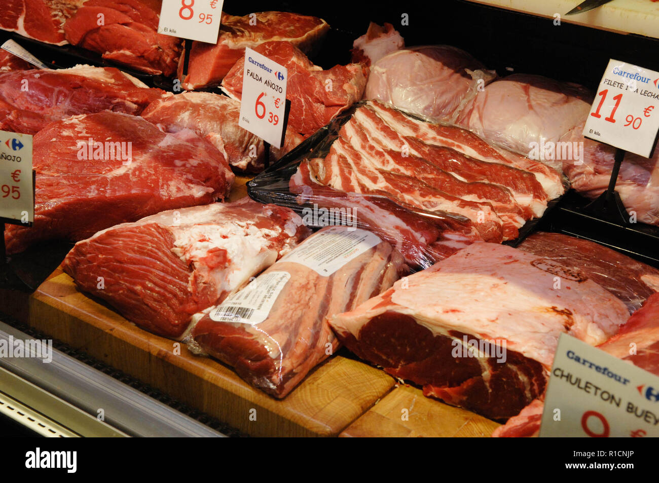 meat section in a supermarket Stock Photo - Alamy