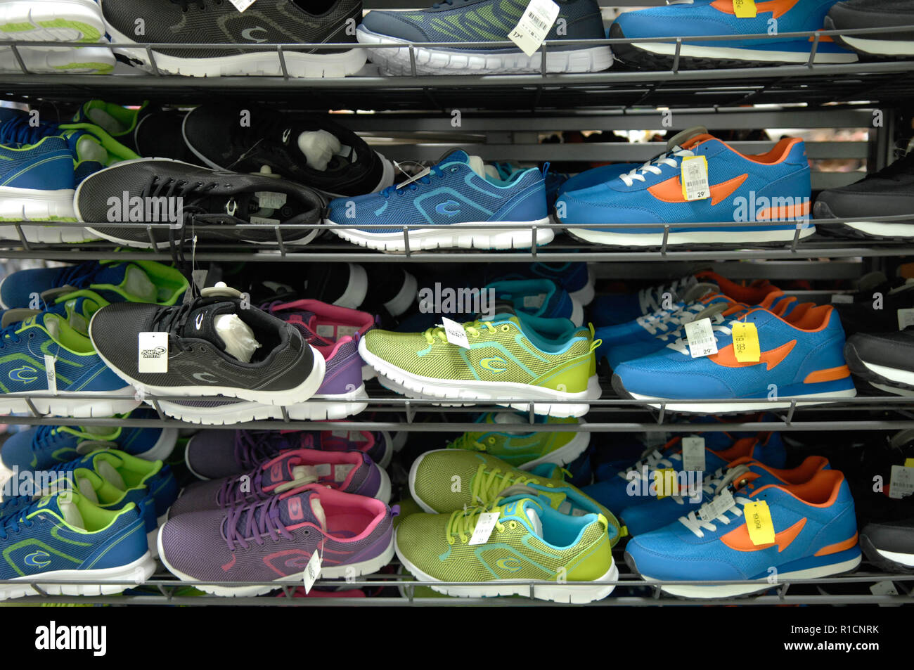 trainers,sneakers on the shelves Stock Photo - Alamy