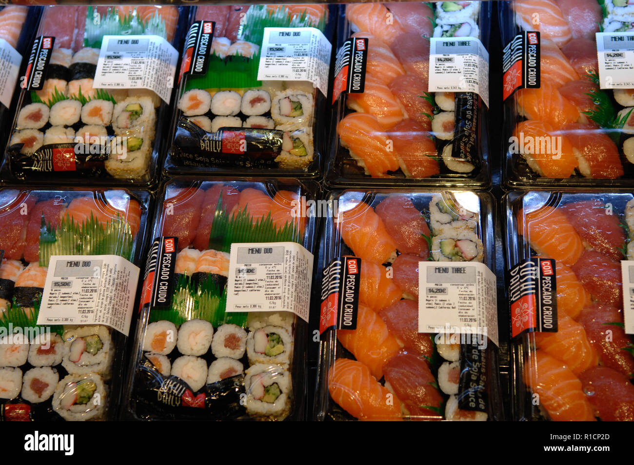 Prepared Sushi in trays Stock Photo - Alamy