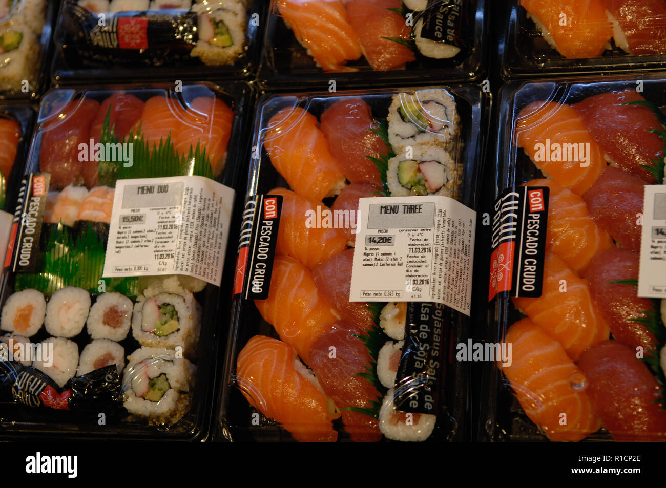 Prepared Sushi in trays Stock Photo - Alamy