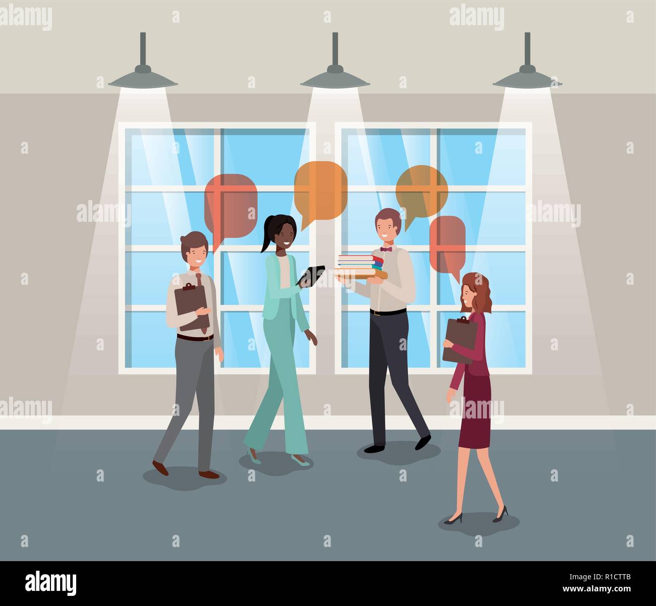 Businessman businesswoman talking in corridor Stock Vector Images - Alamy