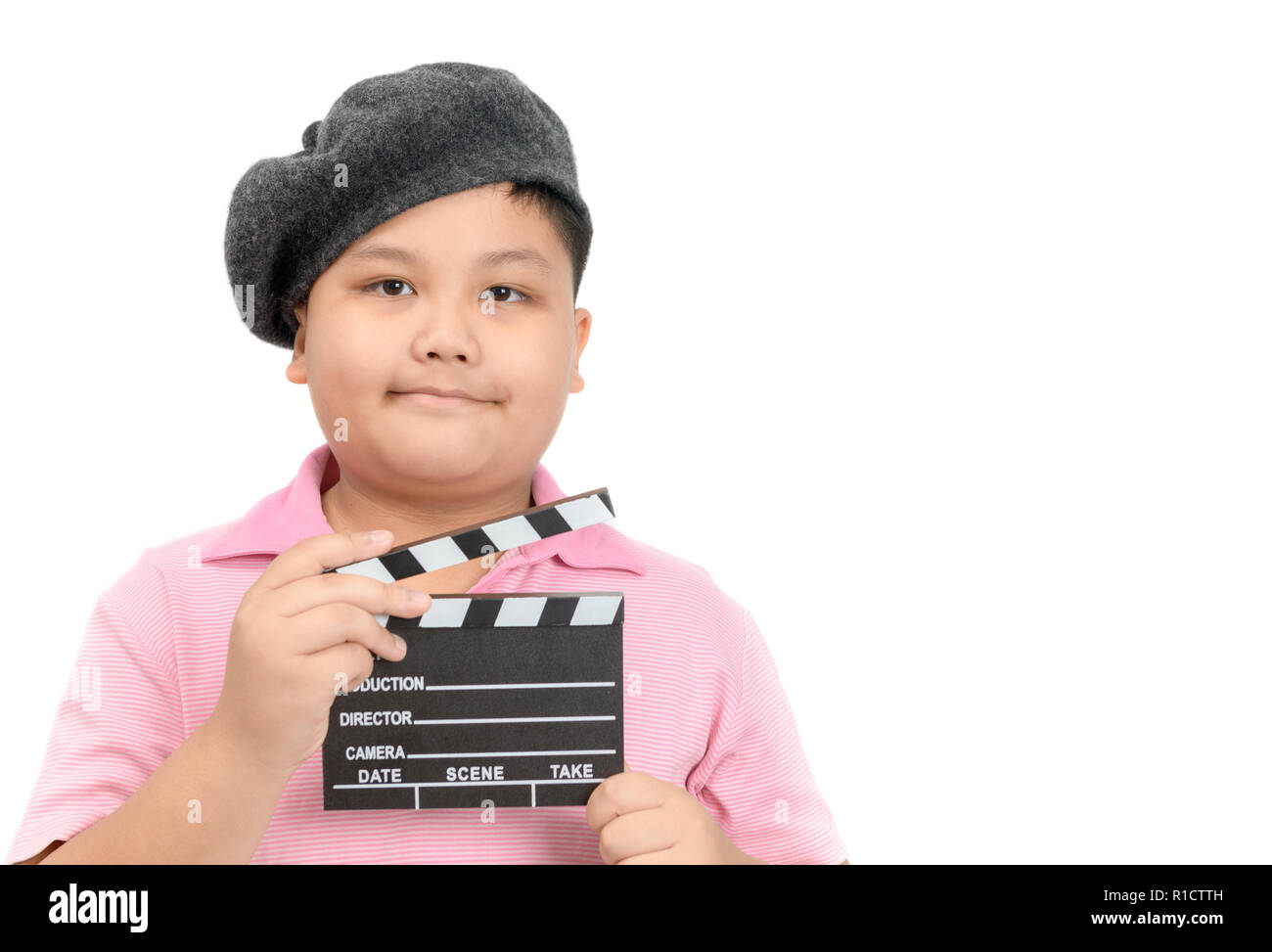 Little Director holding clapper board or slate film for making video ...