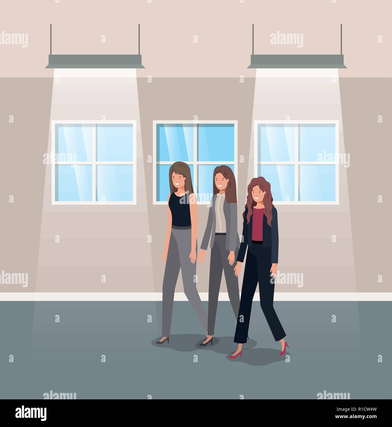 businesswomen group in corridor office vector illustration design Stock ...