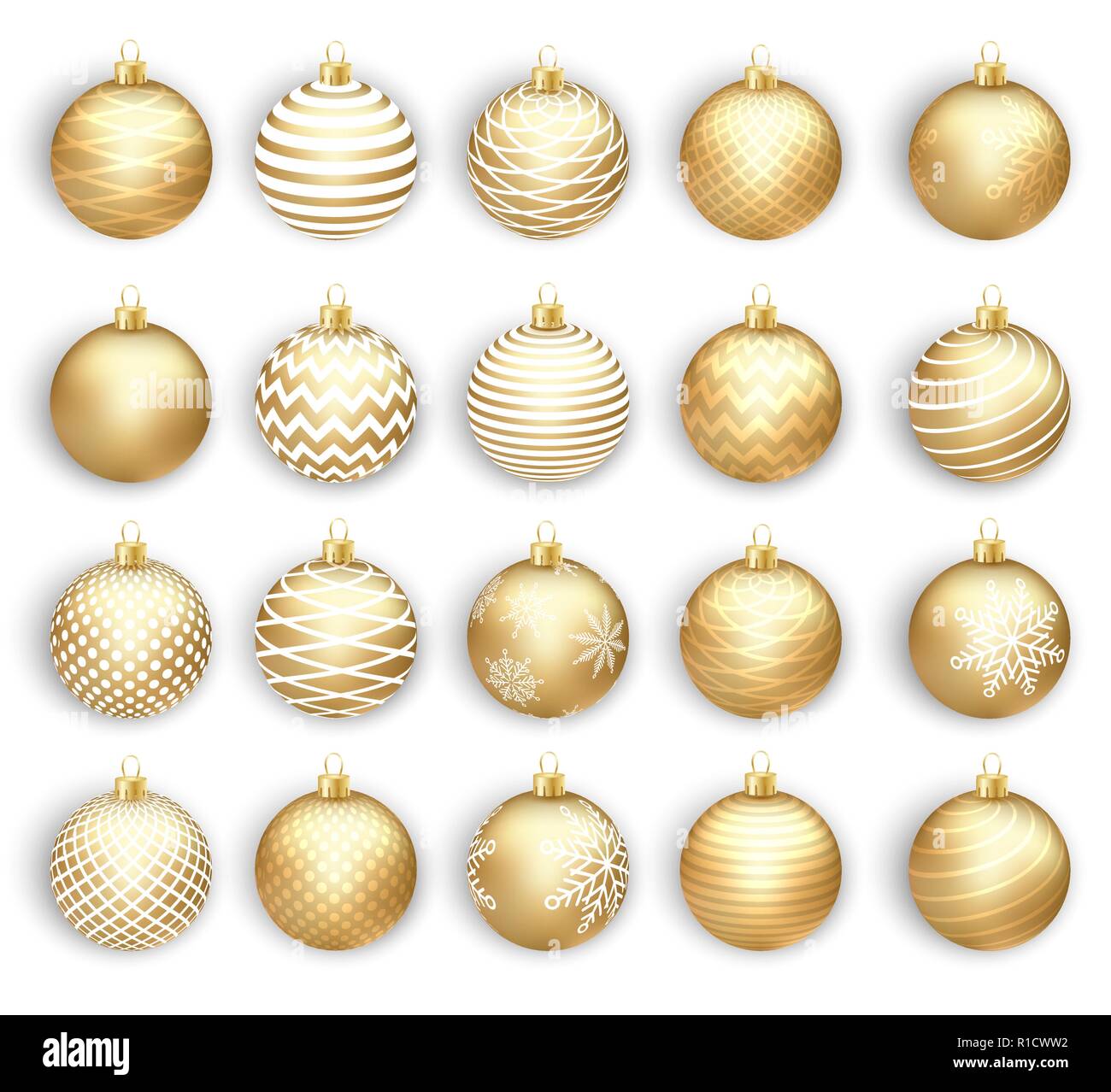 Set of Christmas gold balls. Isolated on white background. Vector ...