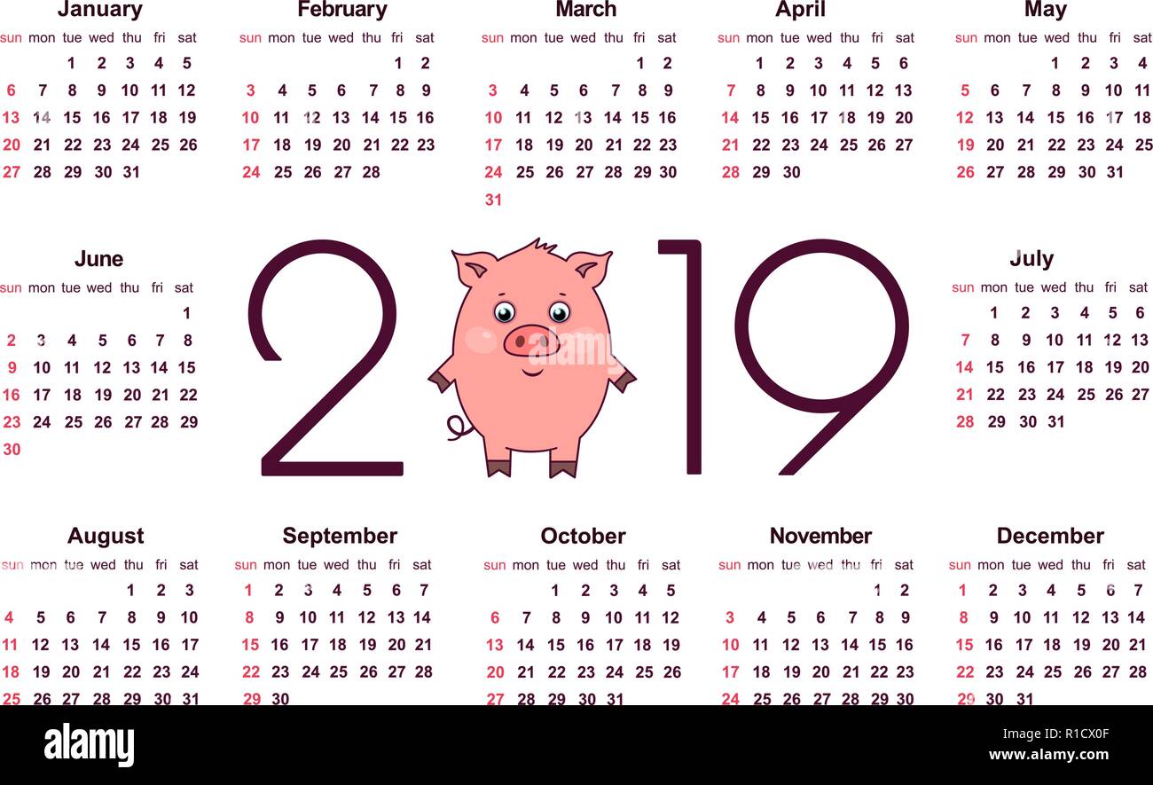 Pig calendar for 2019. Symbol of the year in the Chinese calendar ...