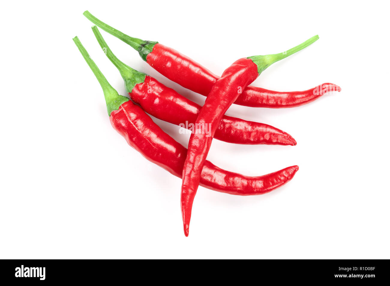 red hot chili peppers isolated on white background. Top view. Flat lay ...