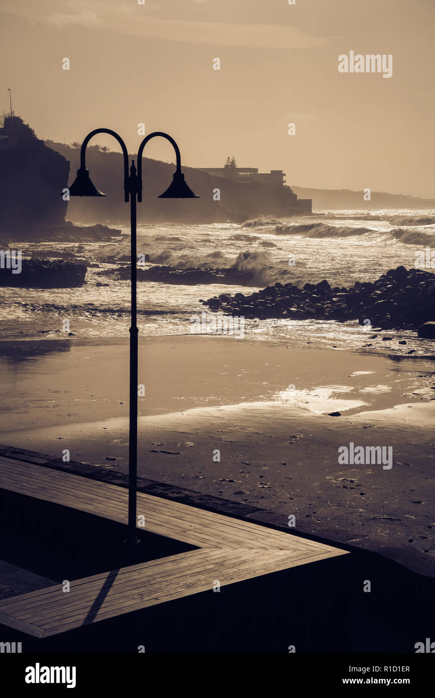 Light and shadows on the beach of Bajamar, Tenerife, Spain Stock Photo ...