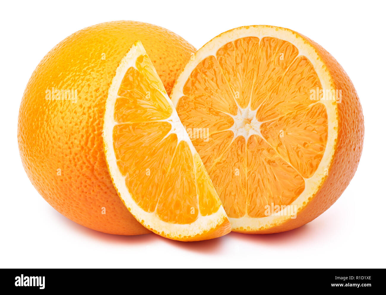 Orange with slices isolated on white Stock Photo - Alamy