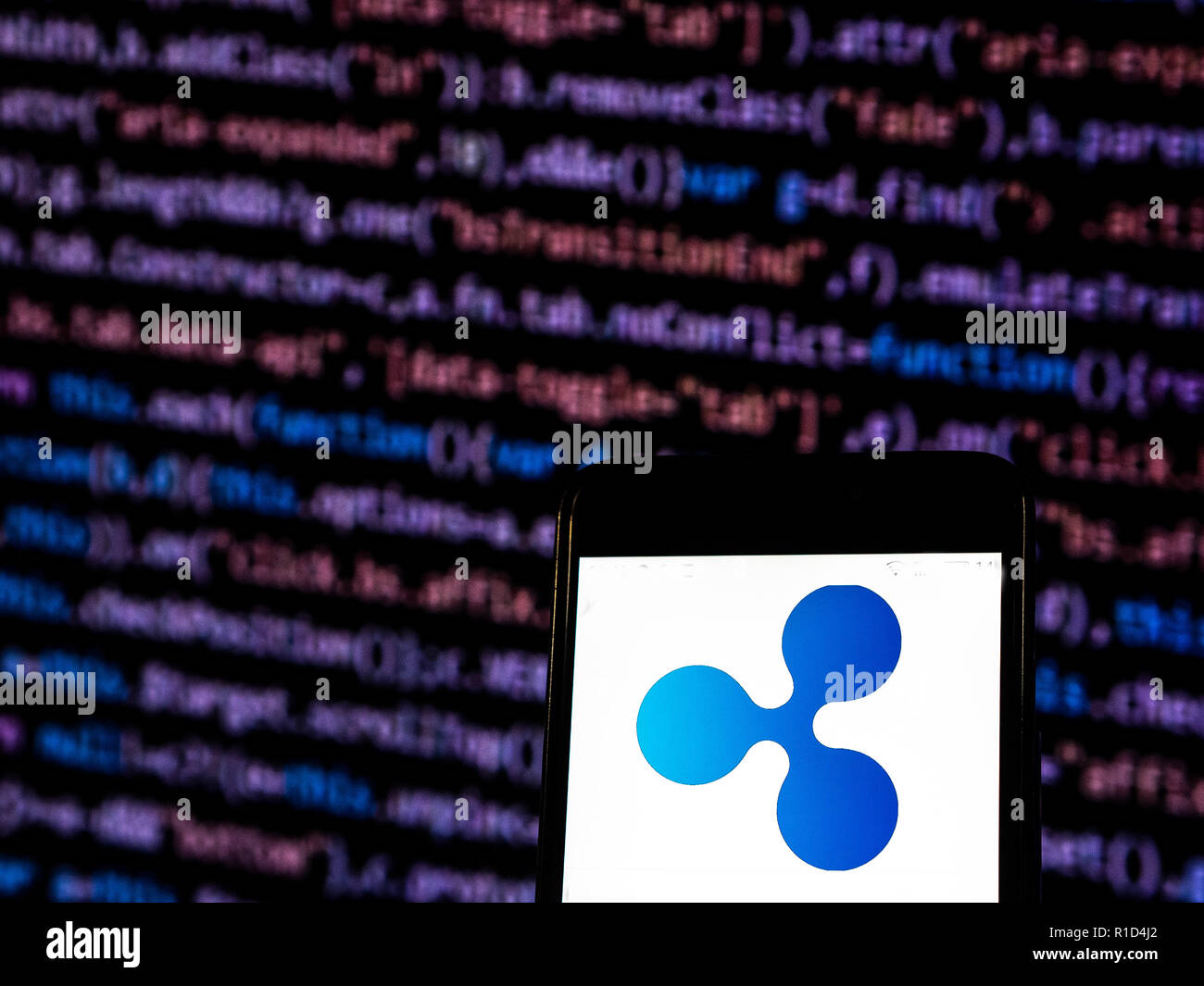 Ripple Payment protocol logo seen displayed on smart phone. Ripple is a ...