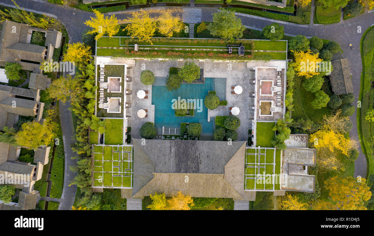 Over the pool at Six Senses, Qing Cheng Mountain Spa Resort, Chengdu ...